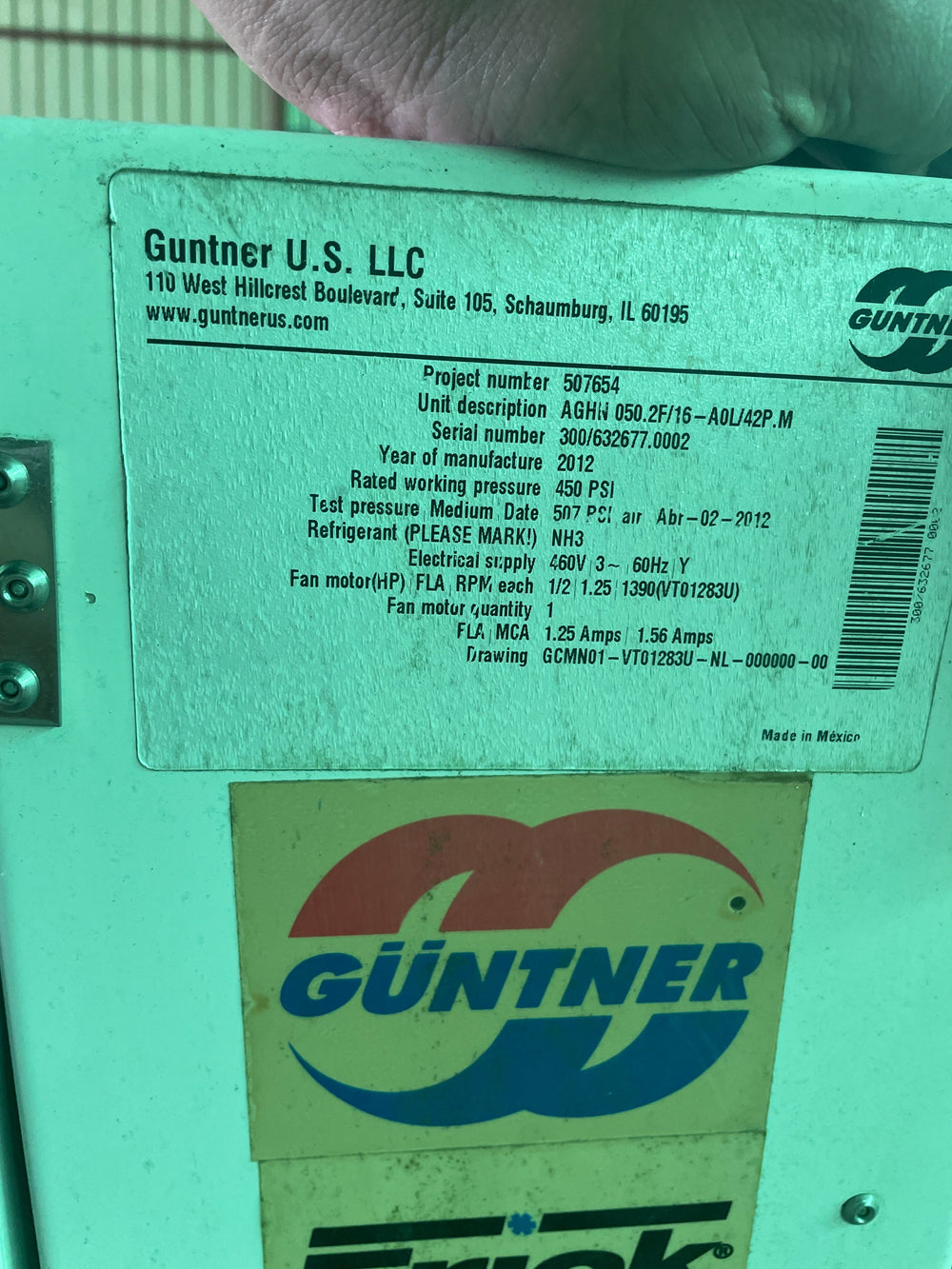 Guntner AGHN050.2F 507656 Ammonia Evaporator Coil- 4 TR, 1 Fans (Low/M